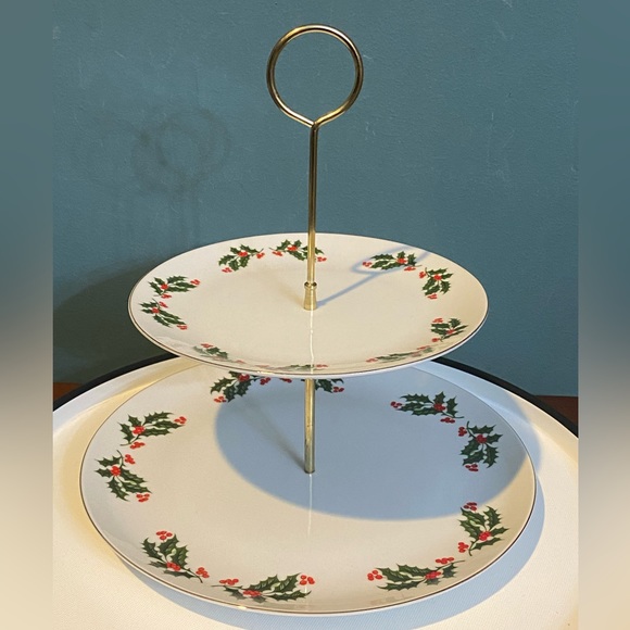 Dining | Vintage Christmas Holly Porcelain Twotier Tidbit Tray Hand ...